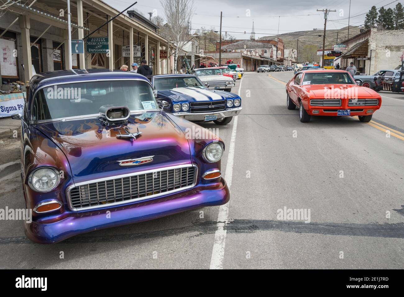 Classic car rally on Main Street in Austin, Nevada, USA Stock Photo - Alamy