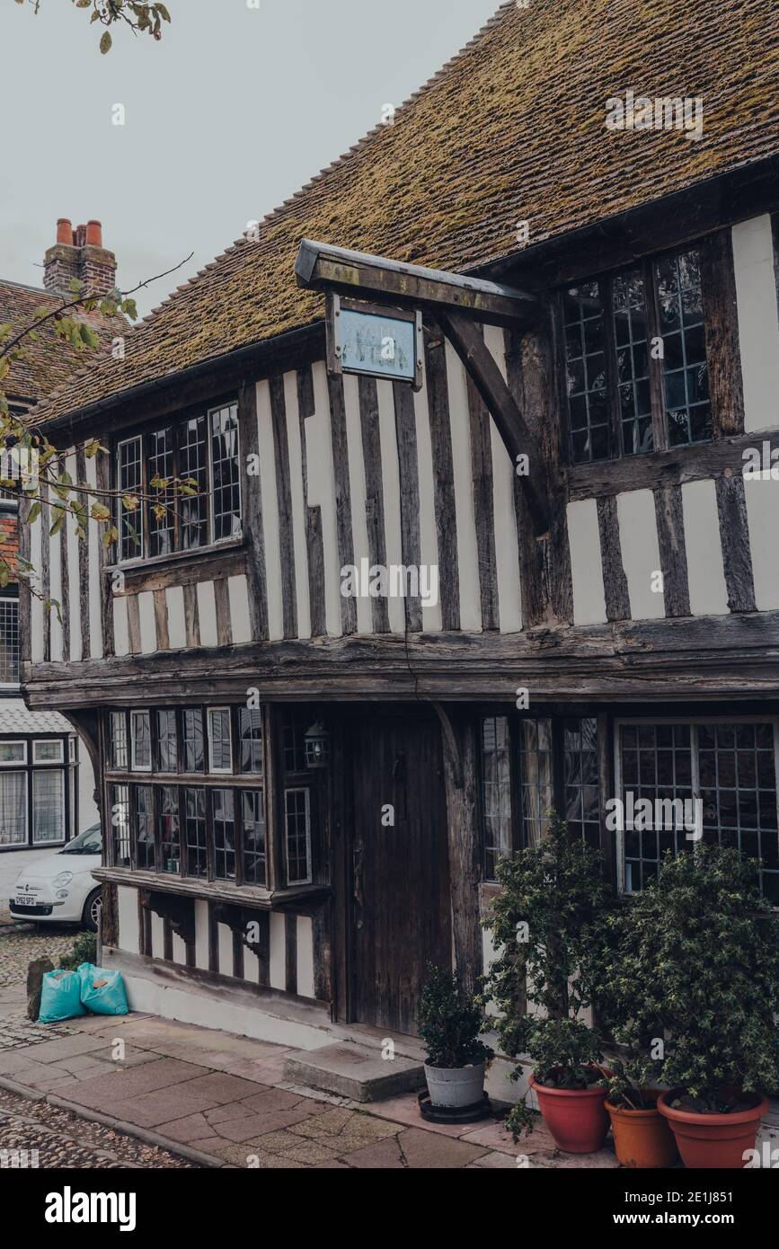 Rye, UK - October 10, 2020: Entrance of St Anthonys timber framed Tudor ...