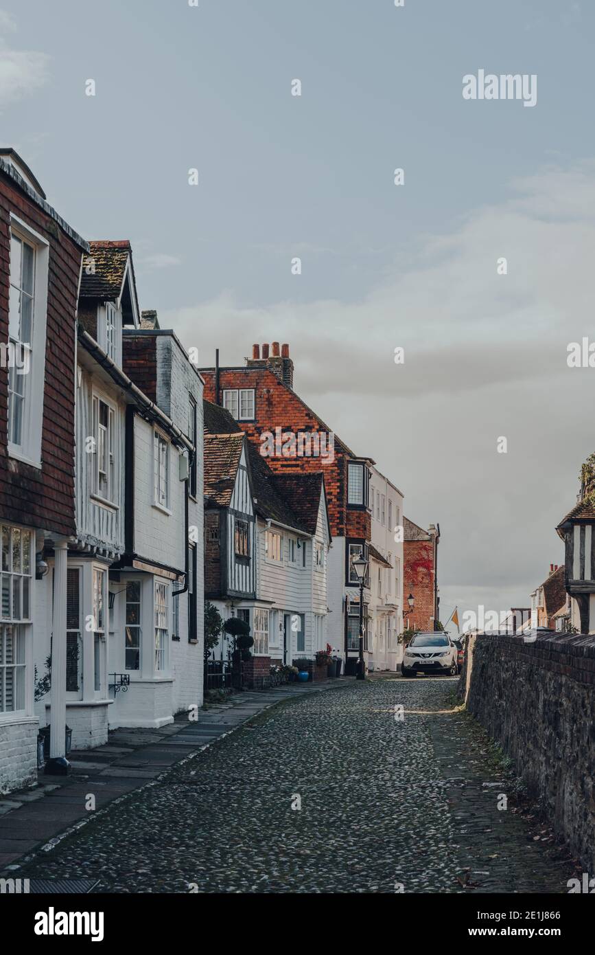 Rye, UK - October 10, 2020: Row of old timber framed house on Church ...