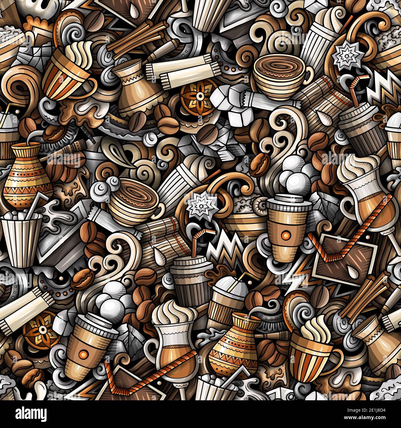 Iced Coffee hand drawn doodles seamless pattern Stock Photo - Alamy