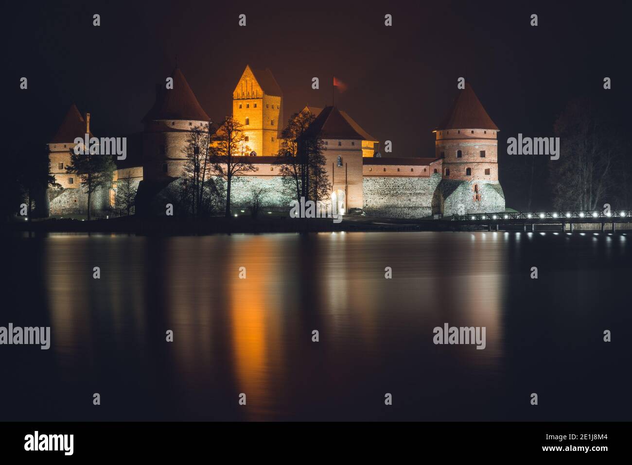 Illuminated Trakai Island Castle at Night Near Vilnius in Lithuania ...