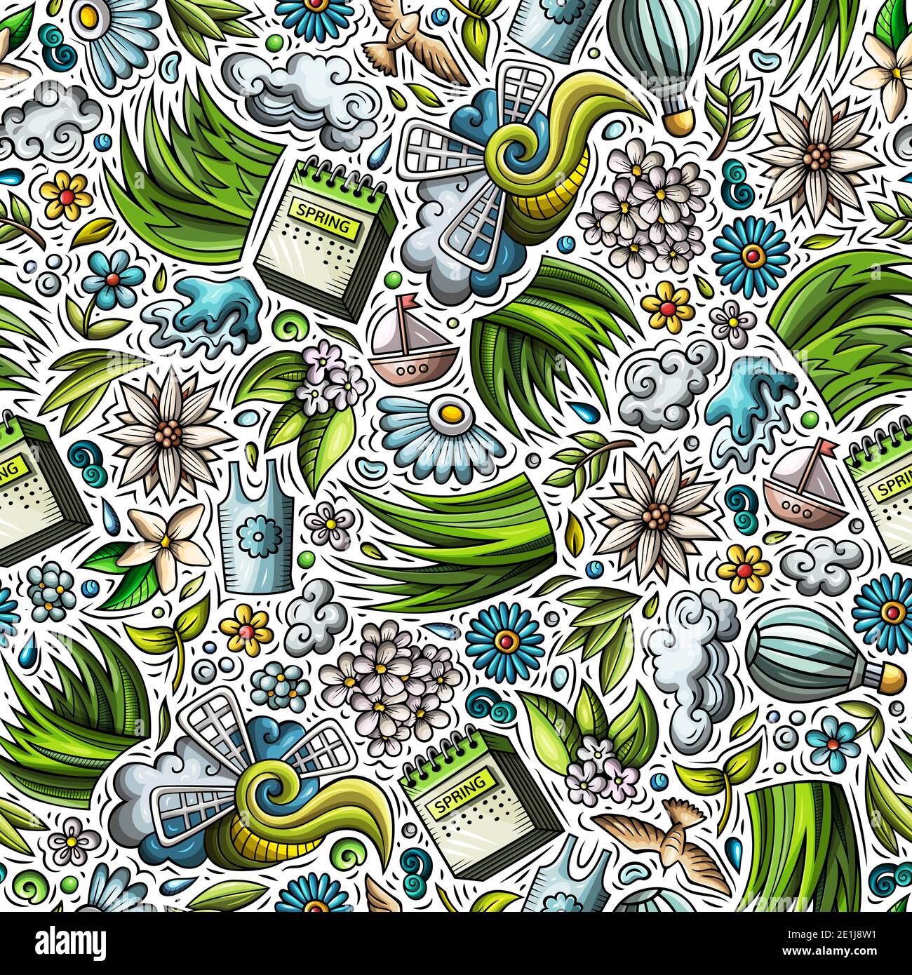 Cartoon cute hand drawn Spring seamless pattern Stock Photo - Alamy Cartoon cute hand drawn Spring seamless pattern Stock Photo - Alamy