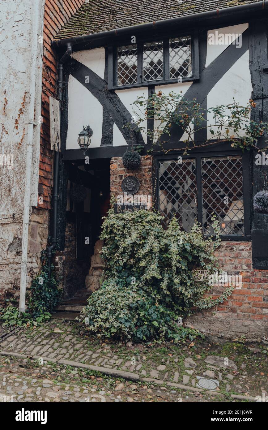Rye, UK - October 10, 2020: Old timber framed Tudor style house on a ...