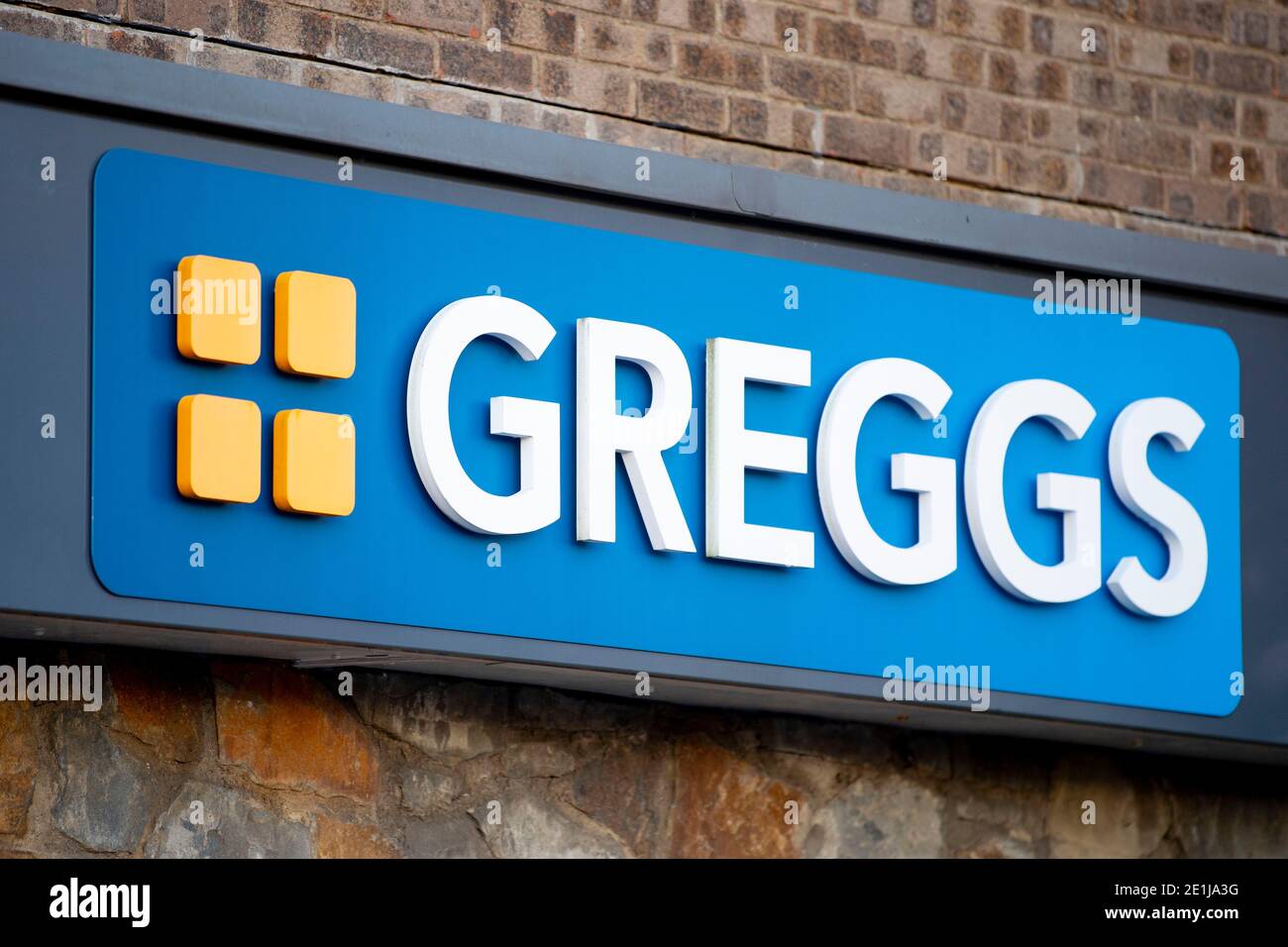 A close-up of a Greggs store sign Stock Photo - Alamy