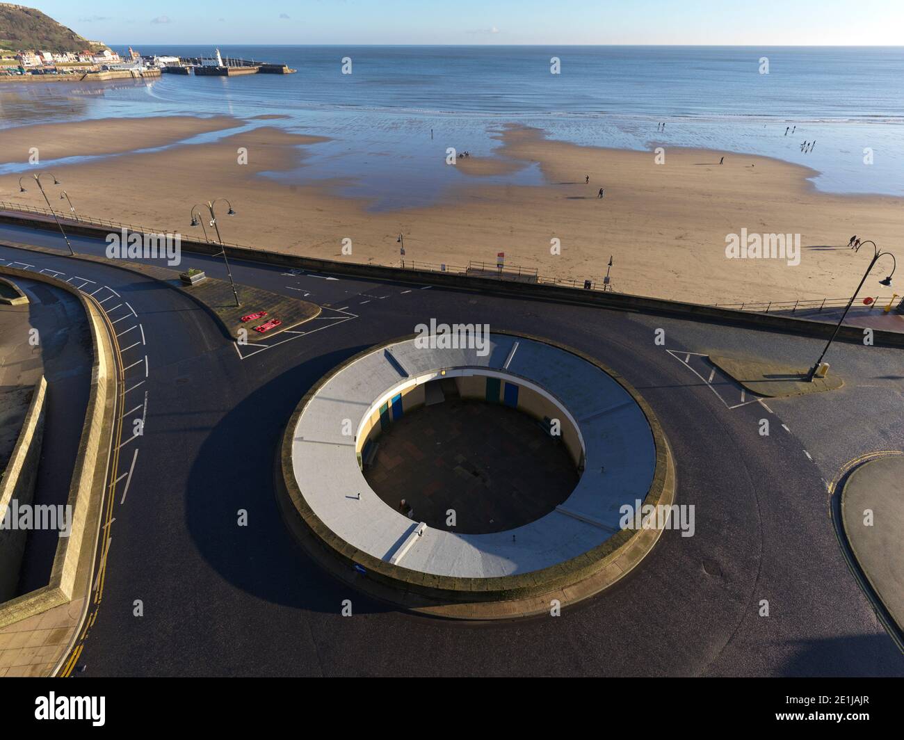 Looking down on a circular roundabout and pedestrian subway walkway at ...