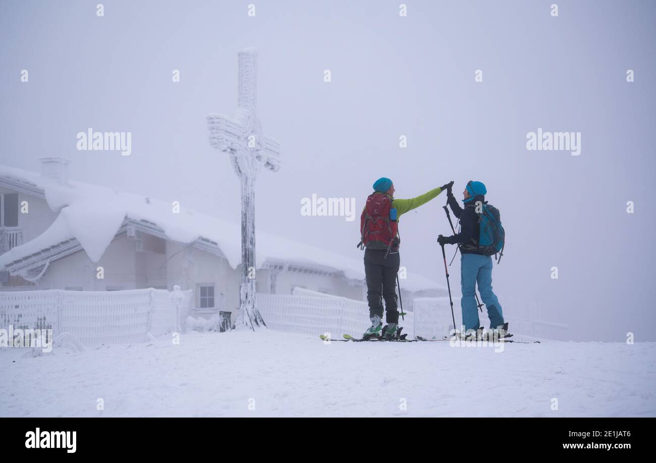 Schmitten, Germany. 07th Jan, 2021. Two ski hikers congratulate each ...
