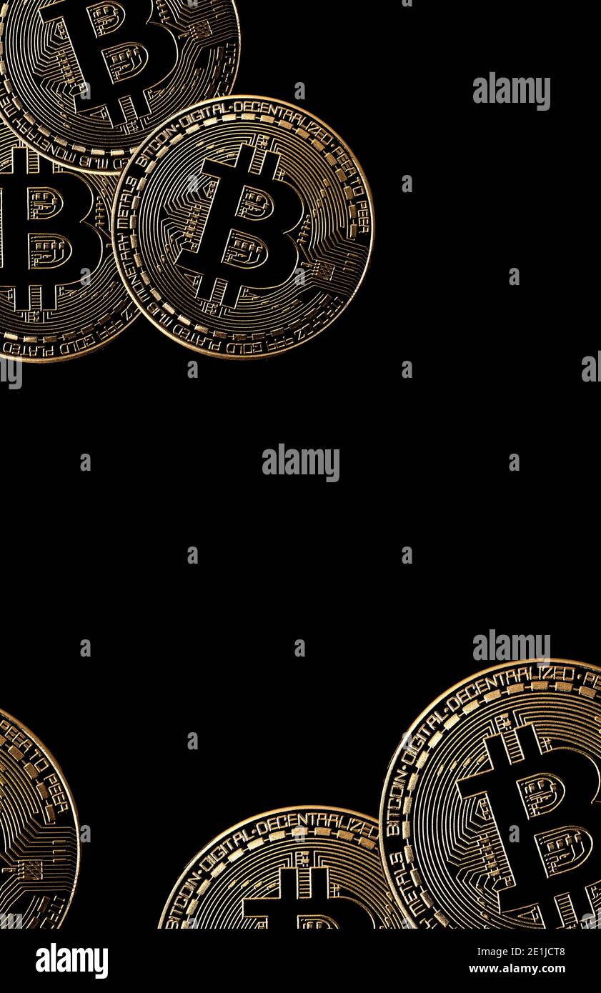 bitcoin coins isolated on black background with copyspace Stock Photo ...