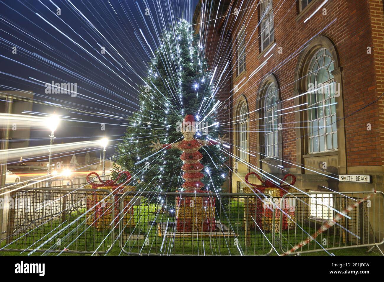 Troon, Ayrshire, Scotland, UK. Christmas lights and tree & a Jack in ...