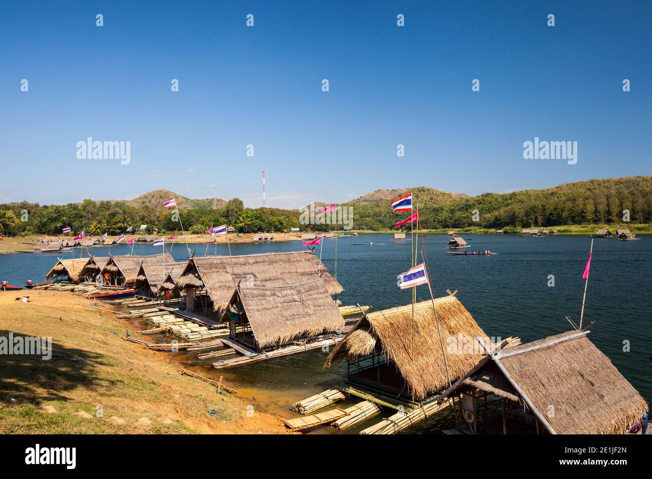 Bamboo raft floating on water in dam Stock Photo - Alamy