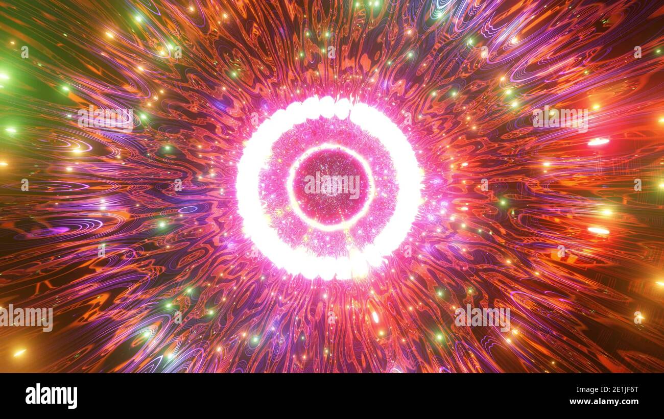 Glowing orange color changing space tunnel 3d illustration artwork ...