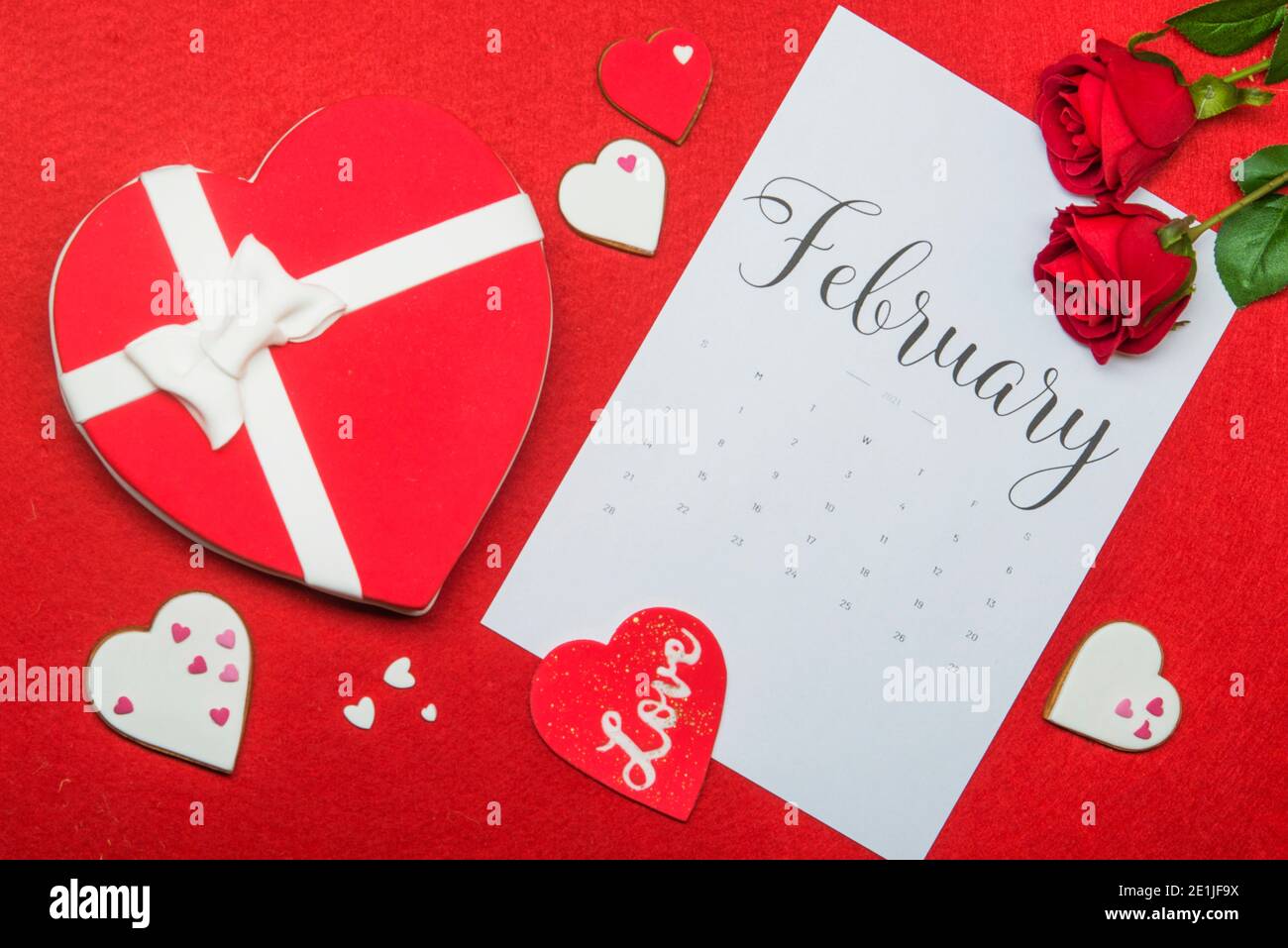 February Calendar, valentine day with toppings Stock Photo - Alamy