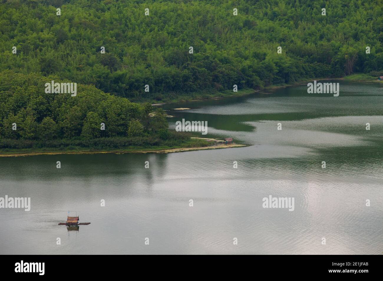 raft is floating on water in dam Stock Photo - Alamy