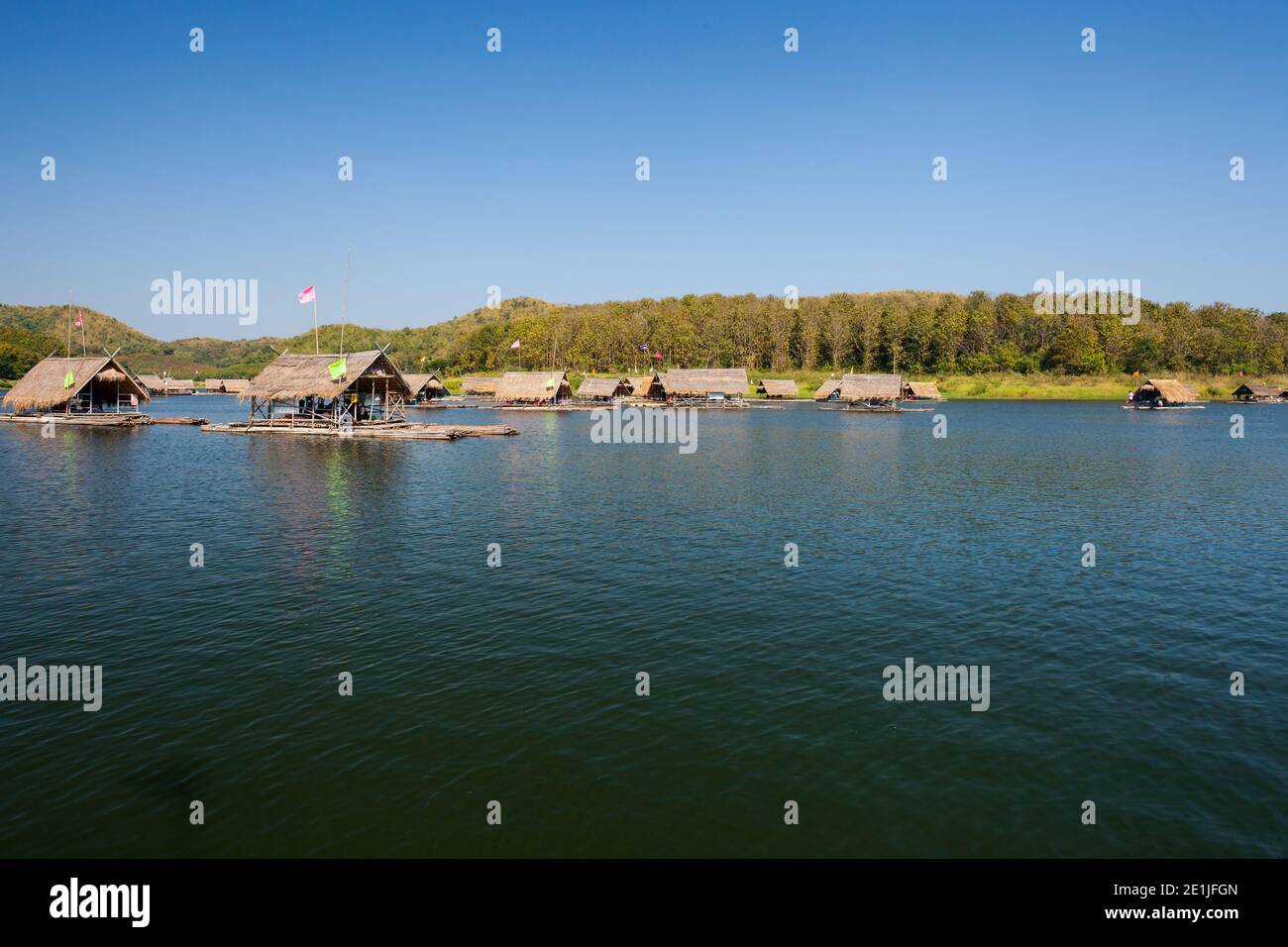 Bamboo raft floating on water in dam Stock Photo - Alamy