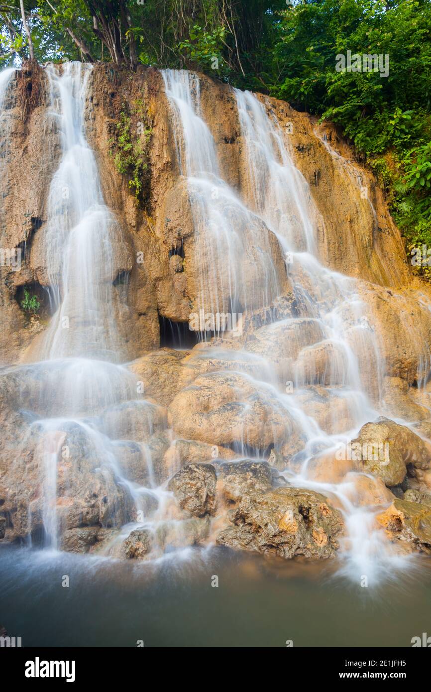 Waterfall landscape view fall on rock Stock Photo - Alamy