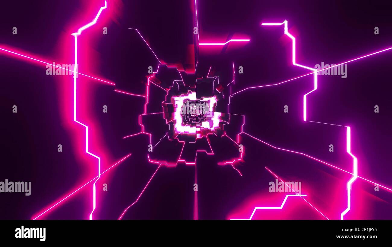 Black sci-fi tunnel with glowing wireframe 3d illustration artwork ...