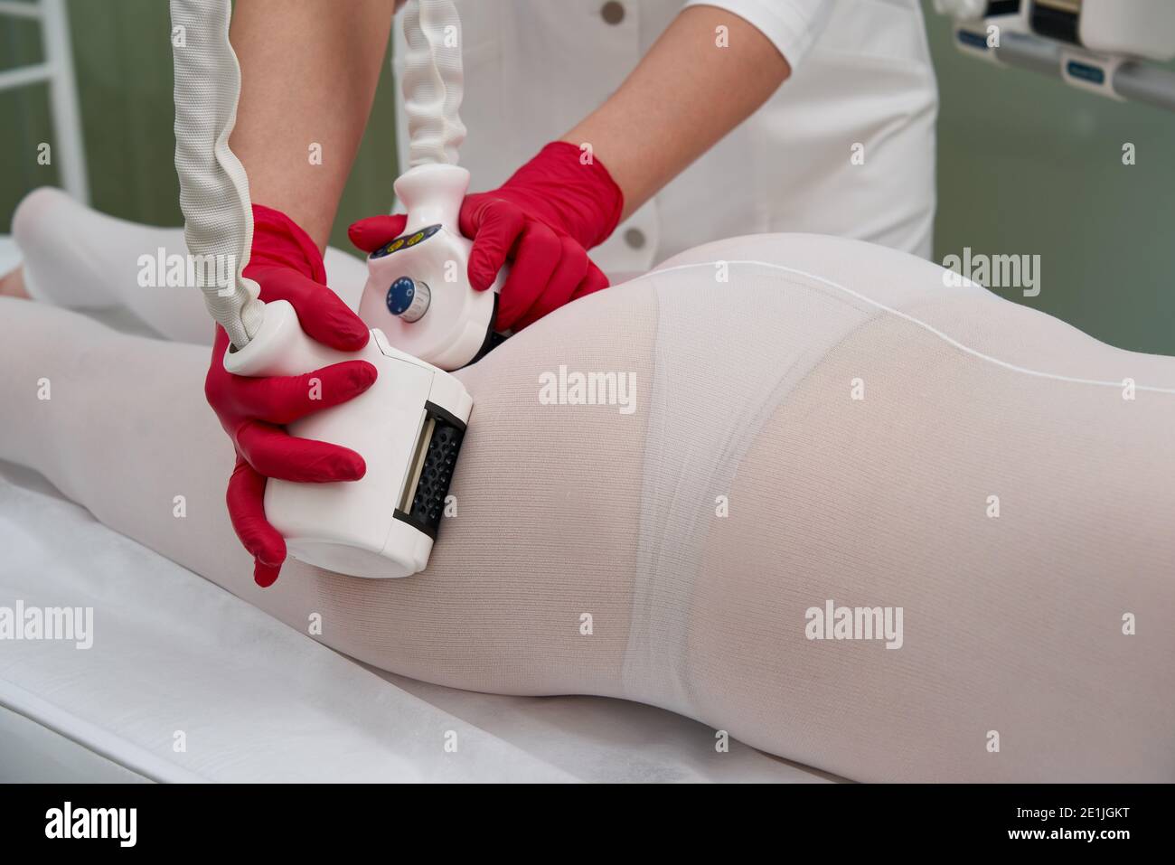 Beautiful Woman Getting Beauty Cellulite Therapy With Lpg Machine Stock