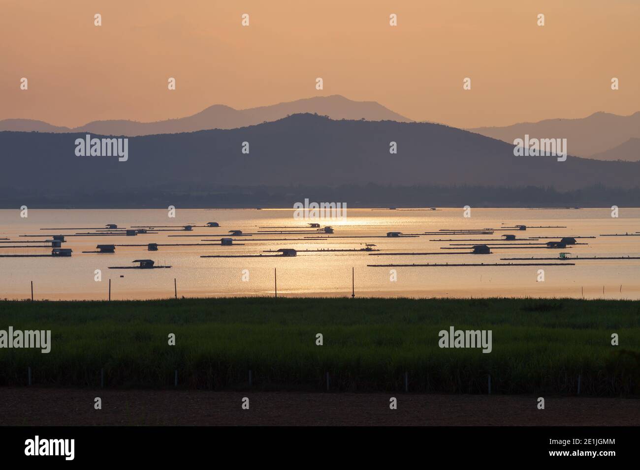 floating of wooden hut on water in dam Stock Photo - Alamy