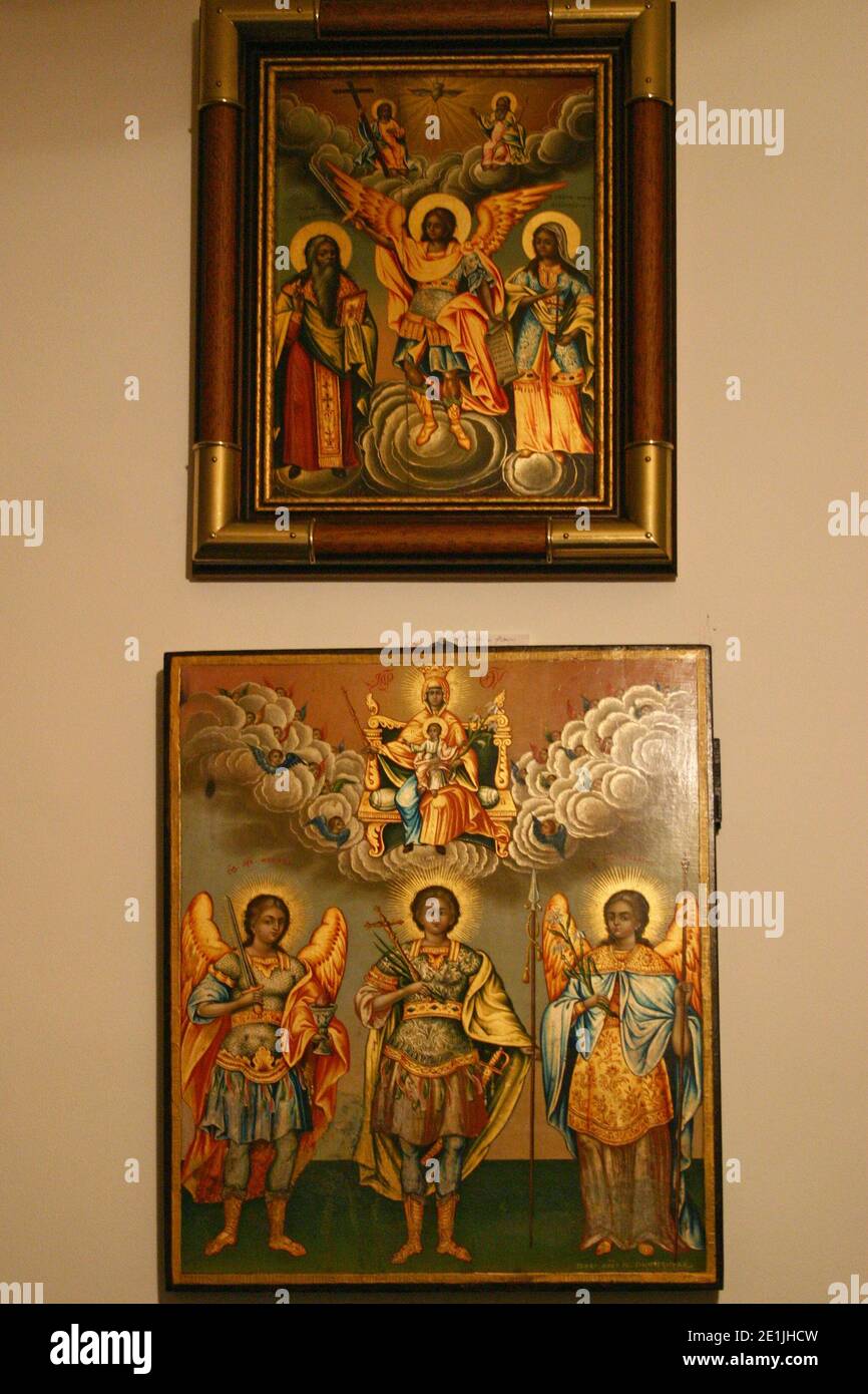 Byzantine icons depicting angels and saints Stock Photo - Alamy