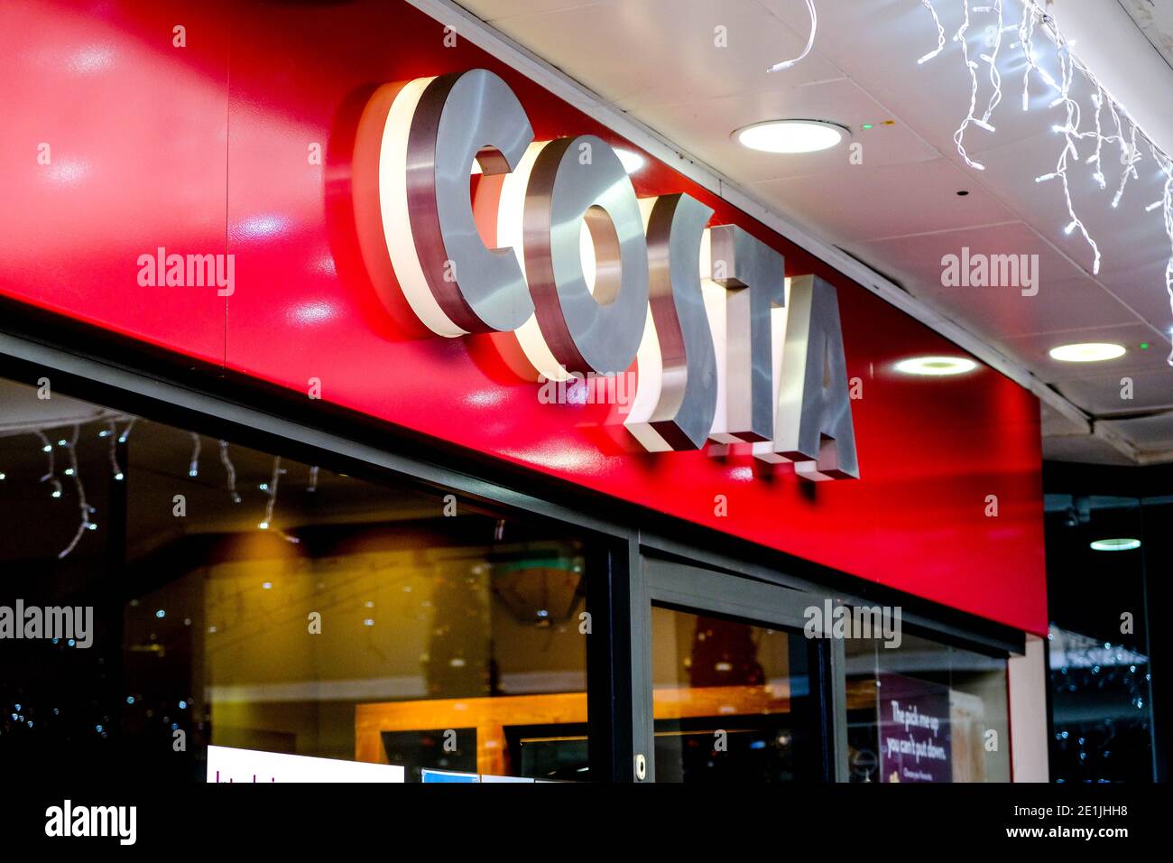 Leatherhead Surrey, London UK January 07 2021, Close Up Of Costa Coffee ...