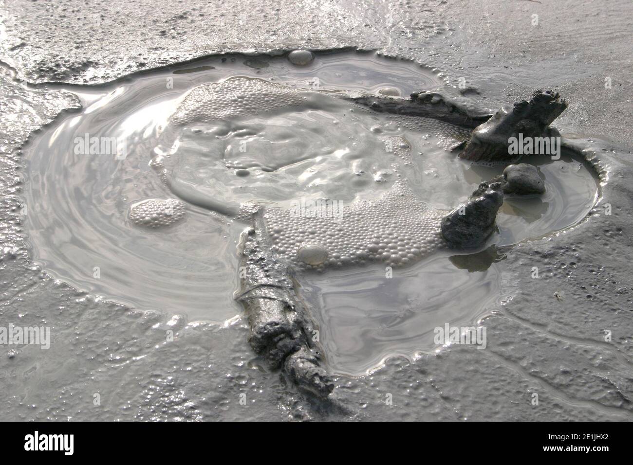 The mud volcanoes (Vulcanii noroiosi), Buzau County, Romania. Gas ...