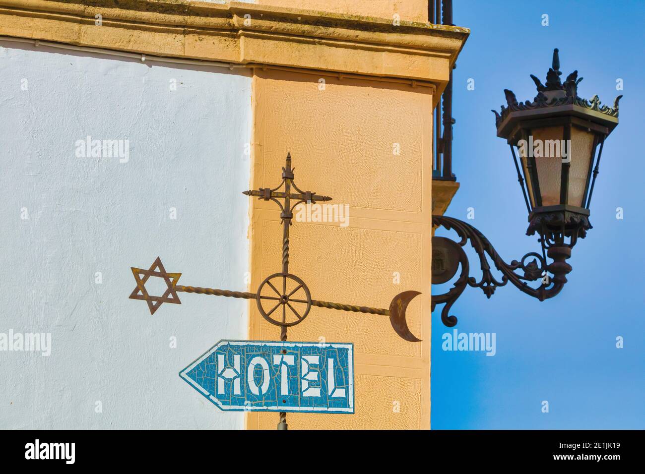 Ronda, Malaga Province, Andalusia, Spain. Hotel street sign with ...