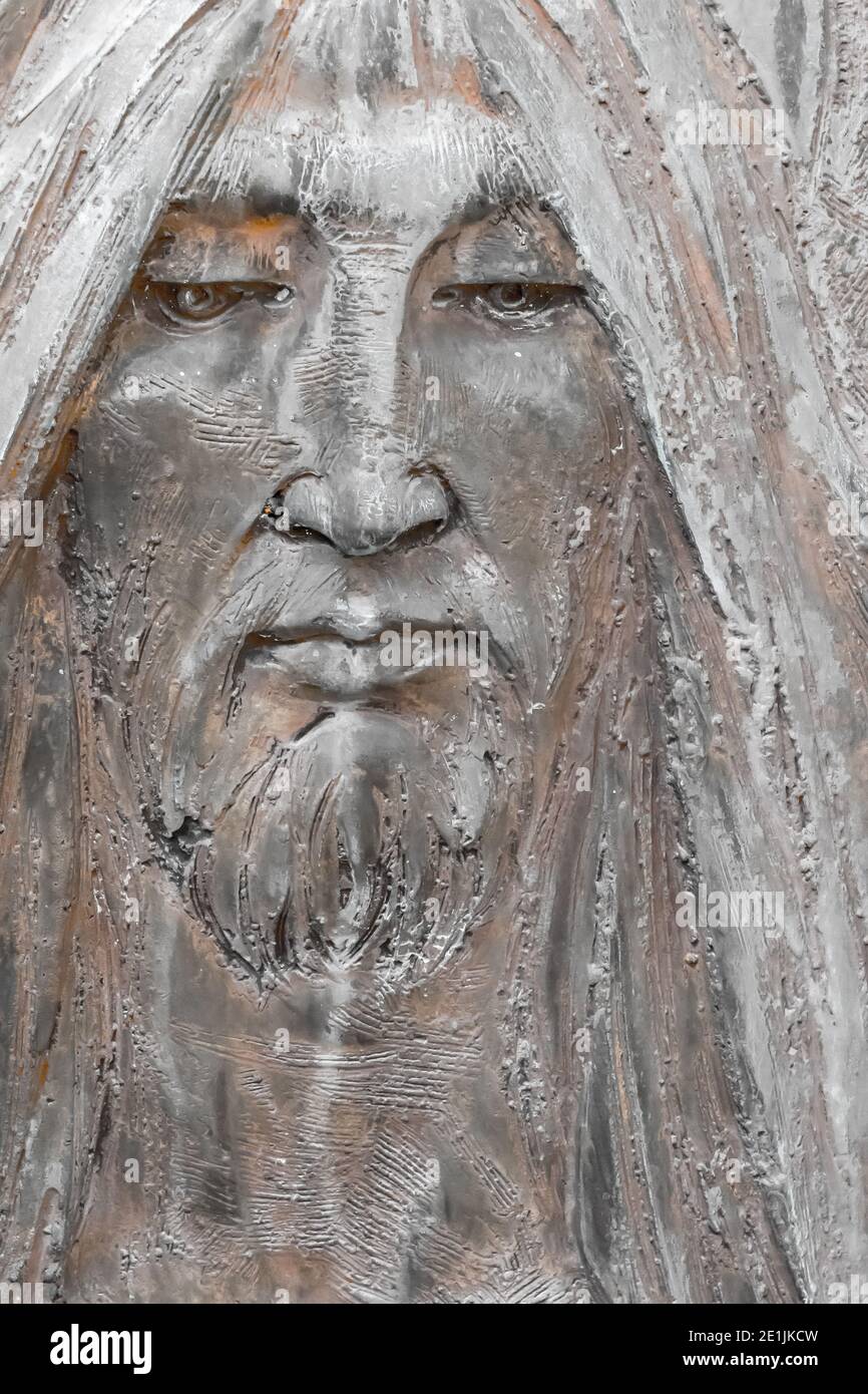 Bronze bas-relief of Jesus. Antique statue of Jesus Christ face ...