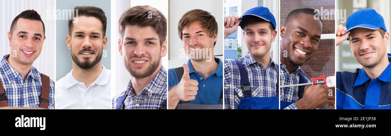 Diverse Workman Engineer Worker Collage Portrait Set Stock Photo - Alamy