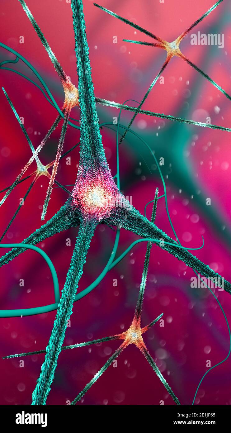 Microscopic view of the synapses. Brain connections. Neurons and synapses. Communication and ...