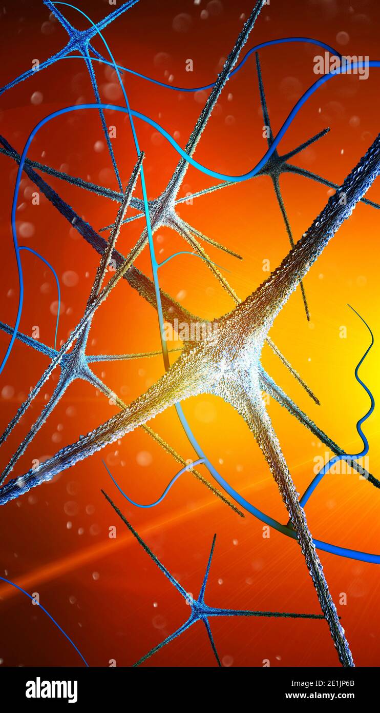 Microscopic view of the synapses. Brain connections. Neurons and synapses. Communication and ...