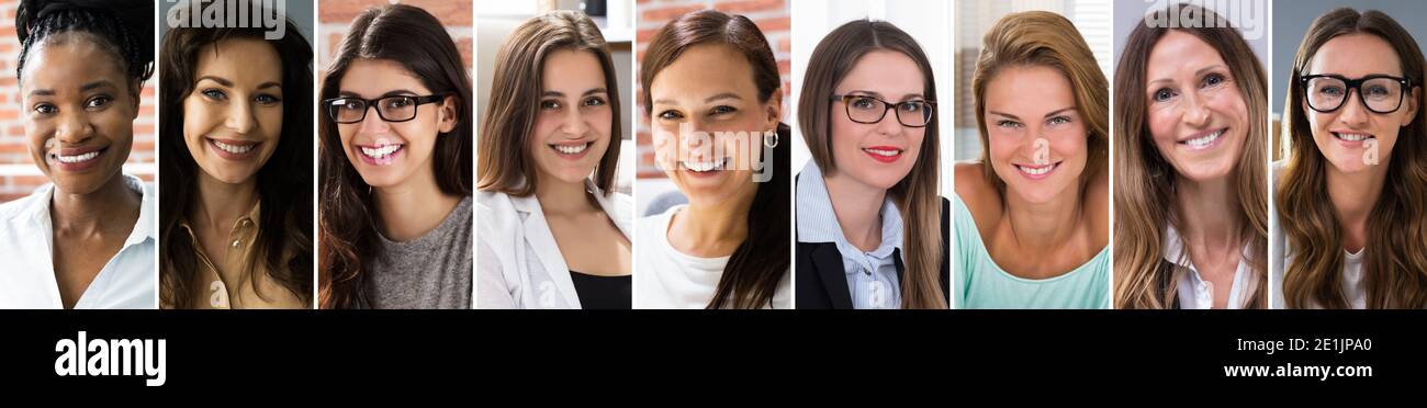 Multicultural Women Faces Photo Collage. Portrait And Avatar Headshots ...