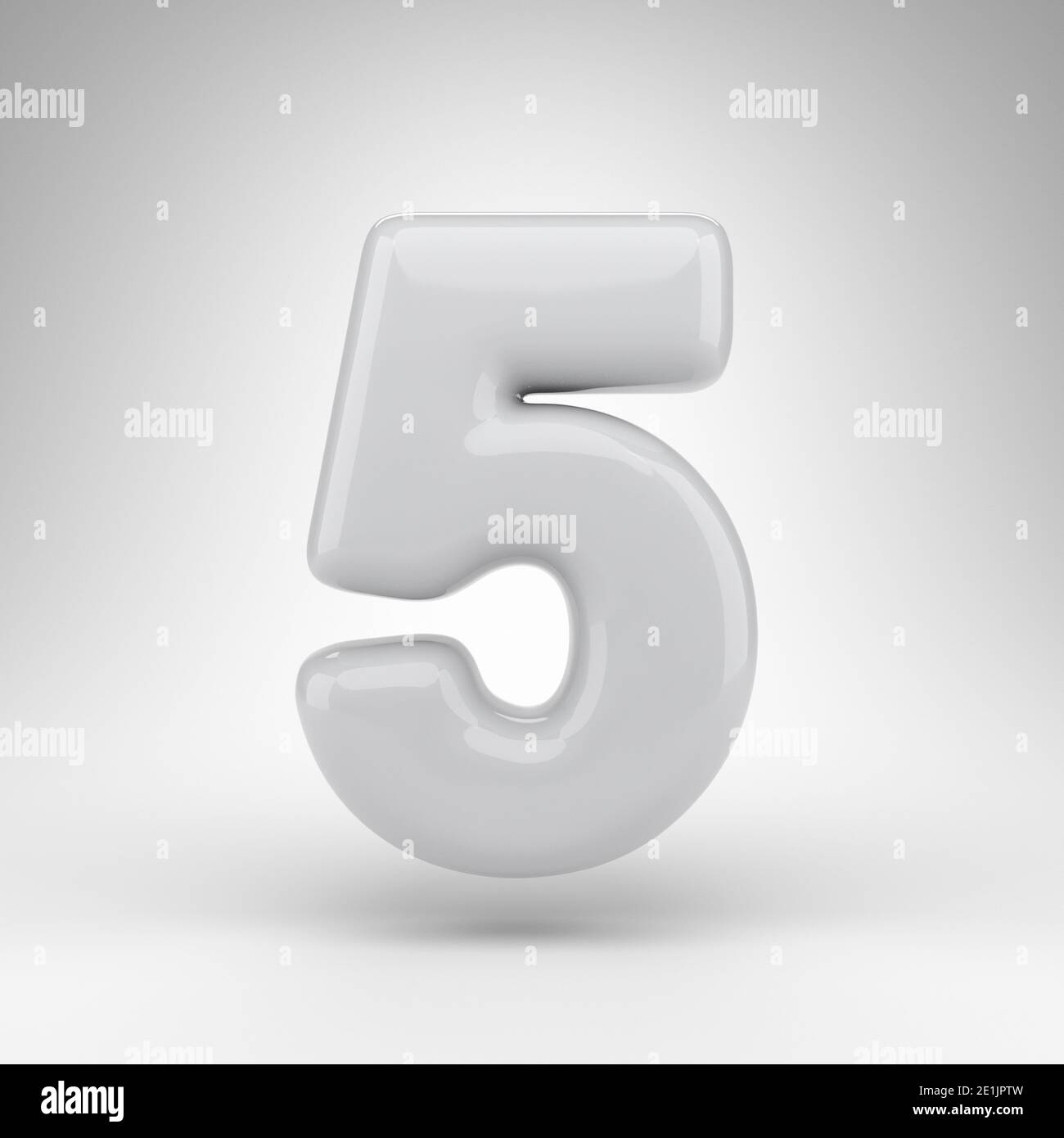 Number 5 on white background. White plastic 3D rendered number with ...