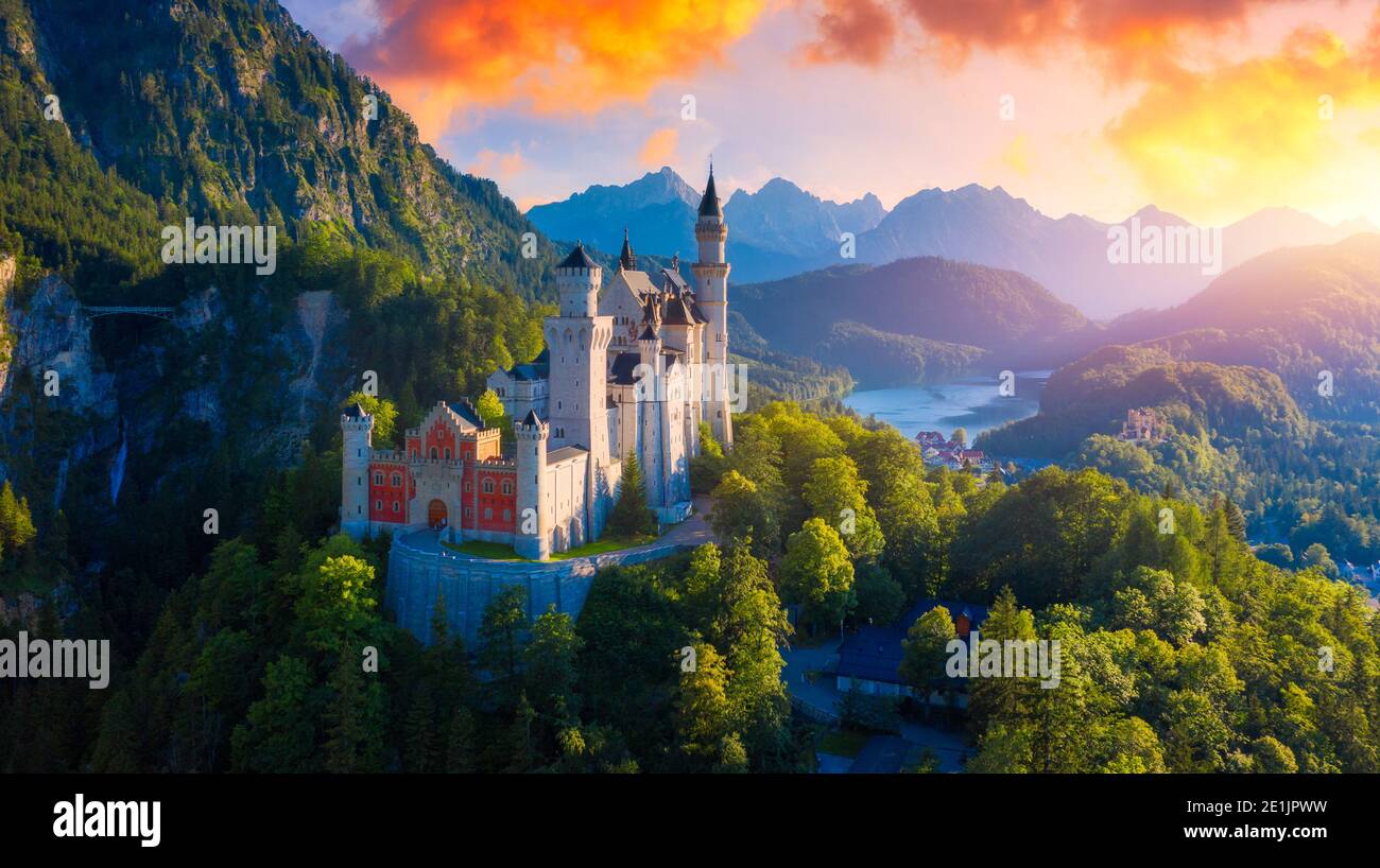 Beautiful view of world-famous Neuschwanstein Castle, the nineteenth ...