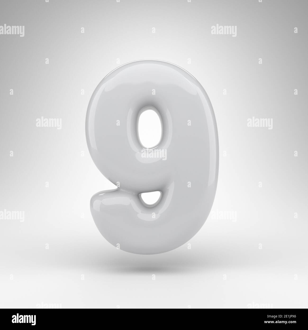 Number 9 on white background. White plastic 3D rendered number with ...