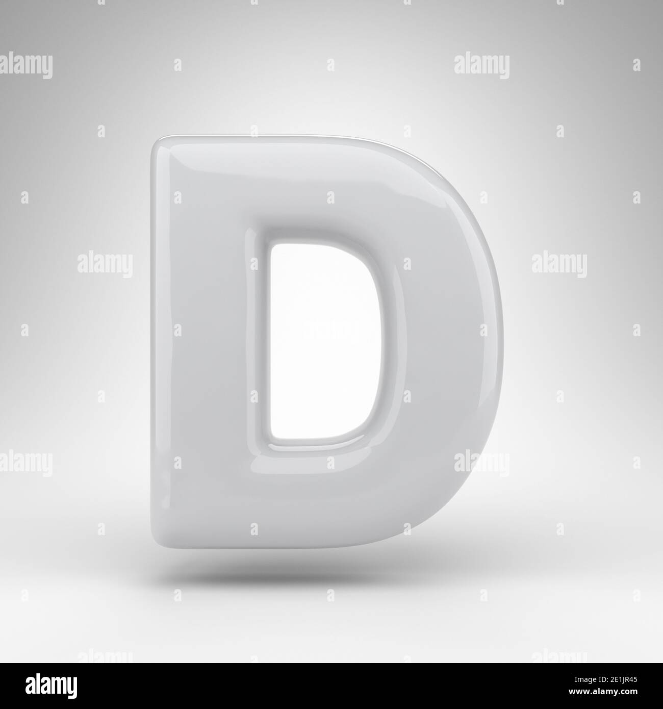 Letter D uppercase on white background. White plastic 3D rendered font ...