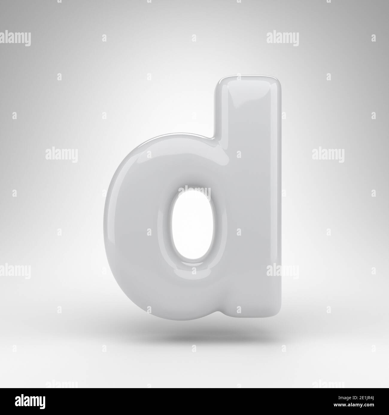 Letter D lowercase on white background. White plastic 3D rendered font ...