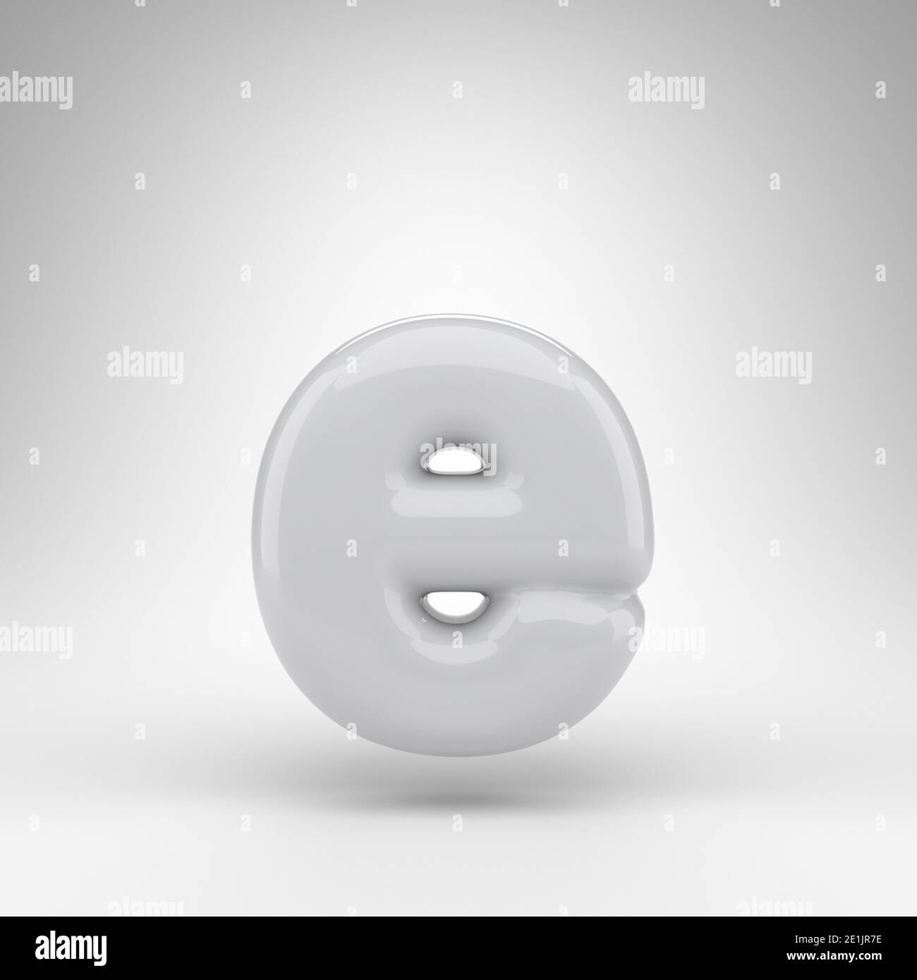 Letter E lowercase on white background. White plastic 3D rendered font ...