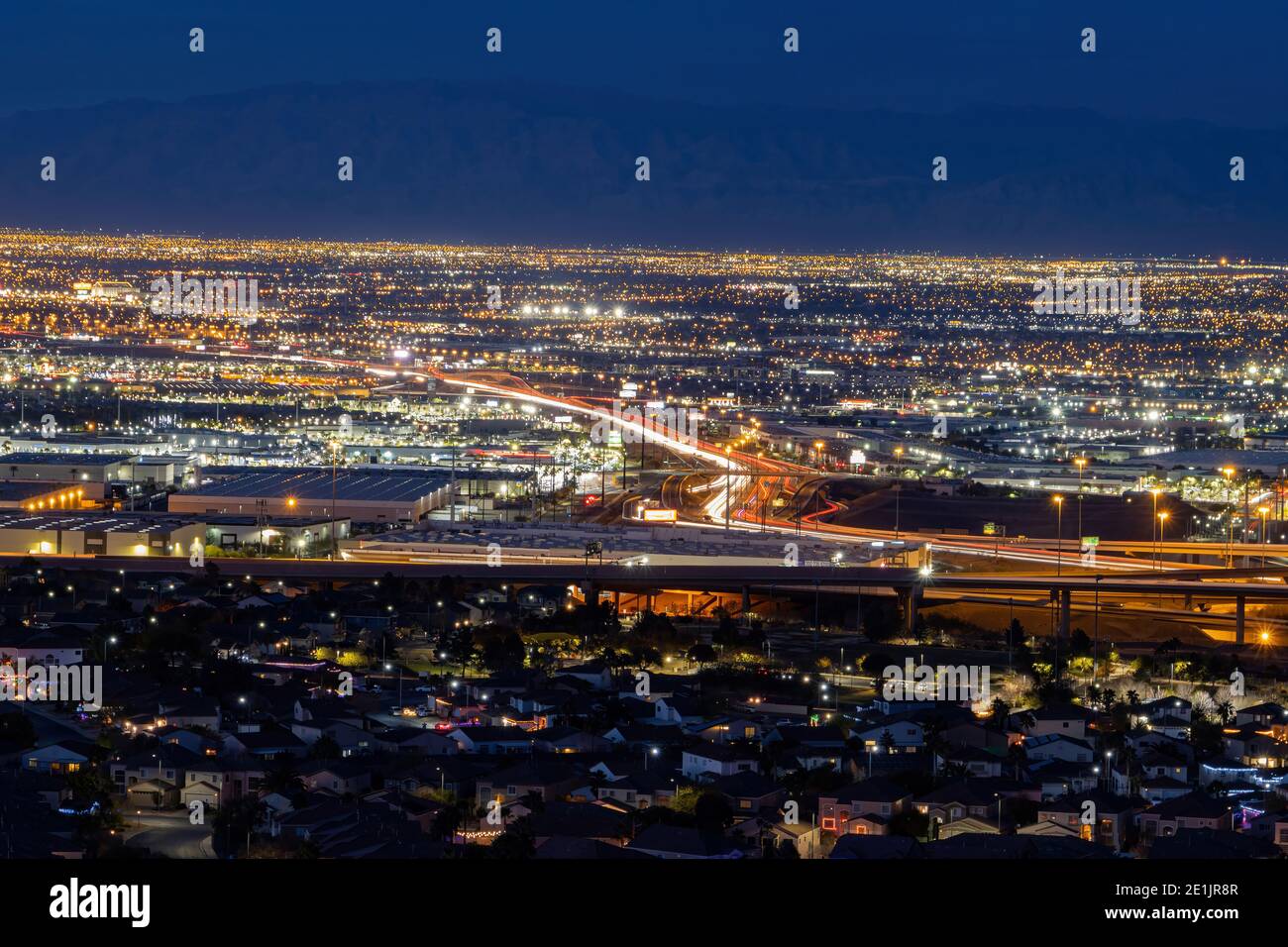 Sunset high angle time view of the Henderson cityscape at Nevada Stock ...