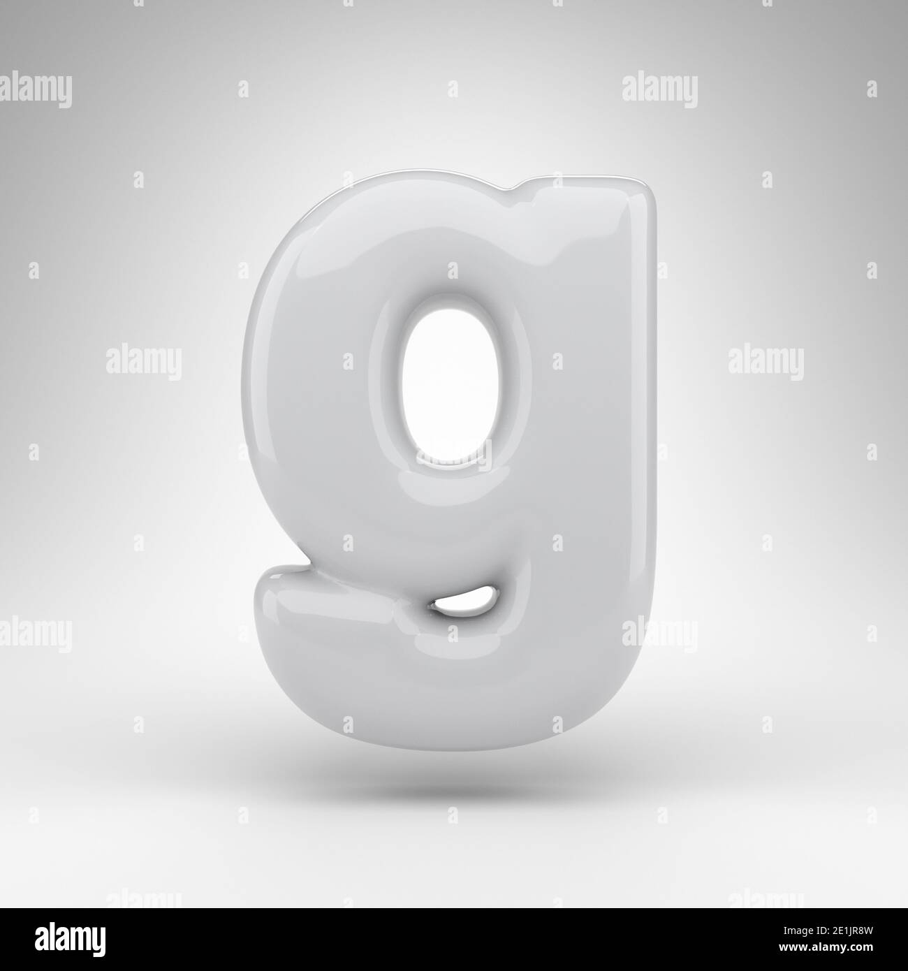 Letter G lowercase on white background. White plastic 3D rendered font ...