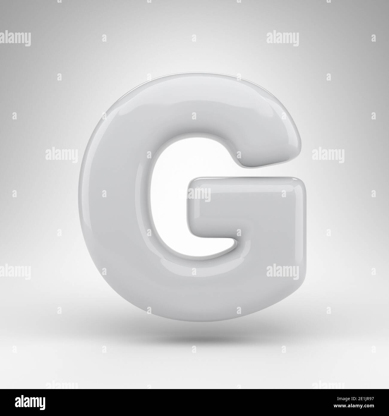 Letter G uppercase on white background. White plastic 3D rendered font ...