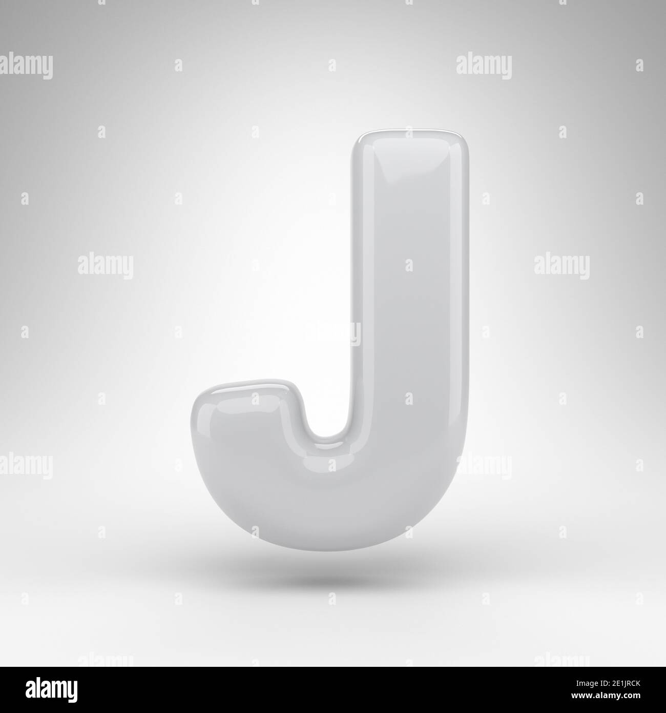 Letter J uppercase on white background. White plastic 3D rendered font ...