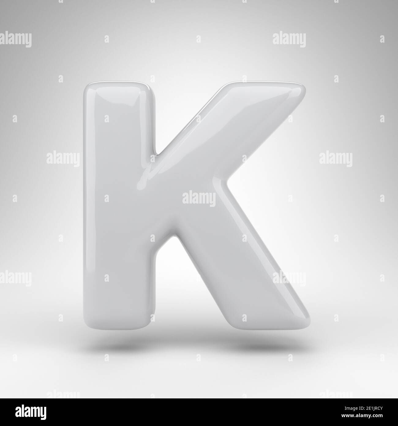Letter K uppercase on white background. White plastic 3D rendered font ...