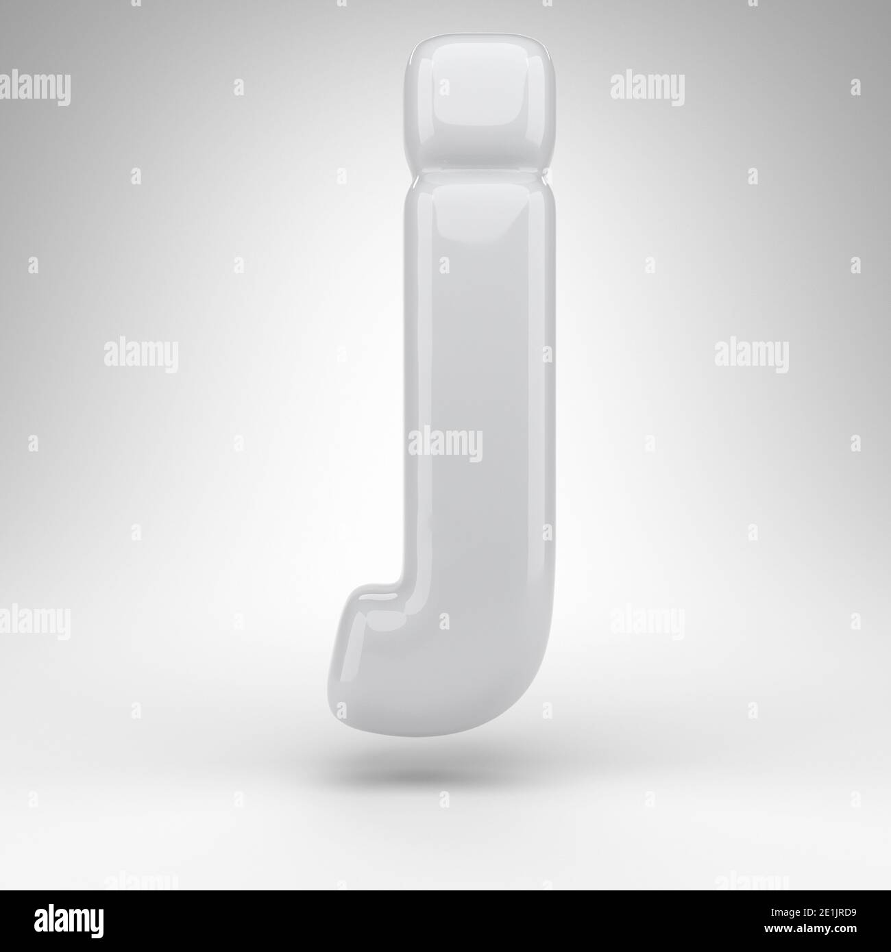 Letter J lowercase on white background. White plastic 3D rendered font ...