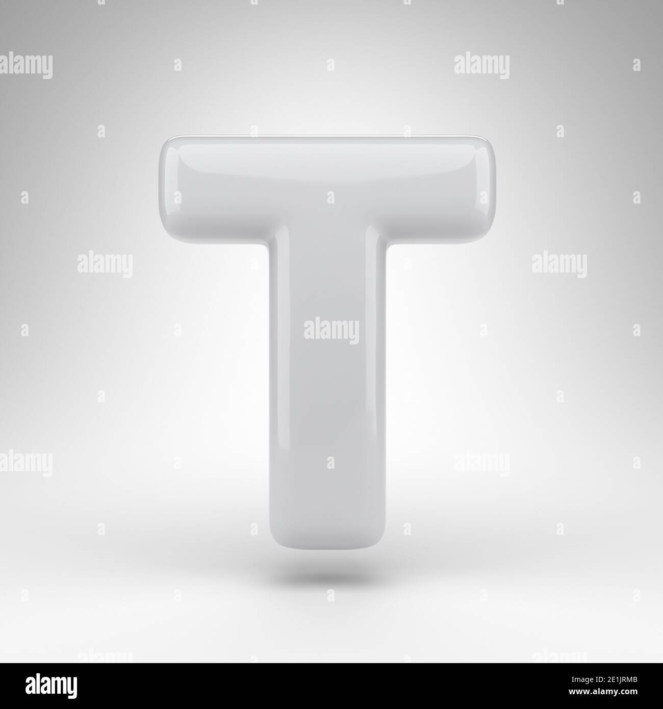 Letter T uppercase on white background. White plastic 3D rendered font ...