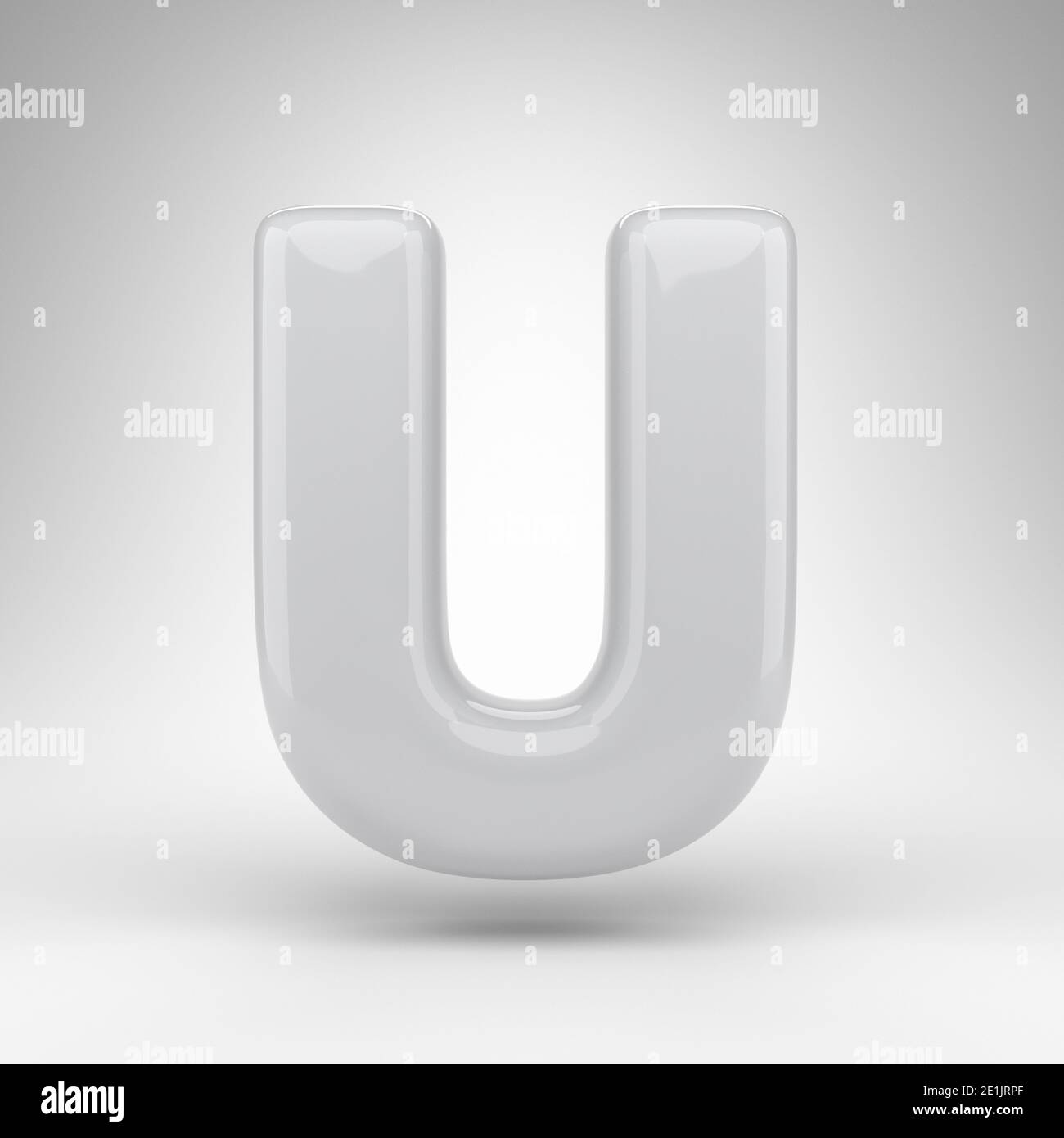 Letter U uppercase on white background. White plastic 3D rendered font ...