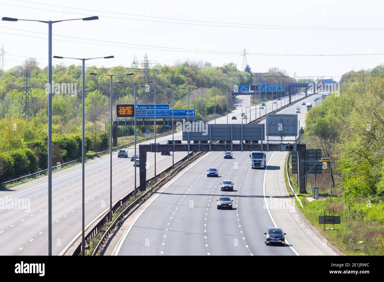 M60 motorway 19th April 2020. Early on in the COVID-19 pandemic, UK ...