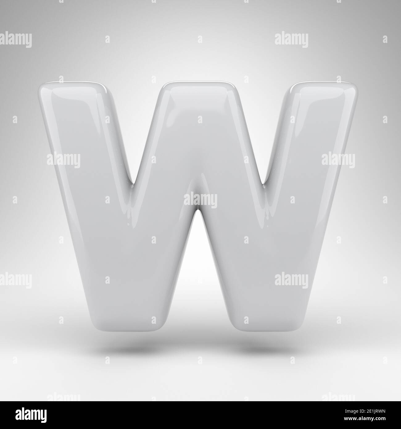 Letter W uppercase on white background. White plastic 3D rendered font ...