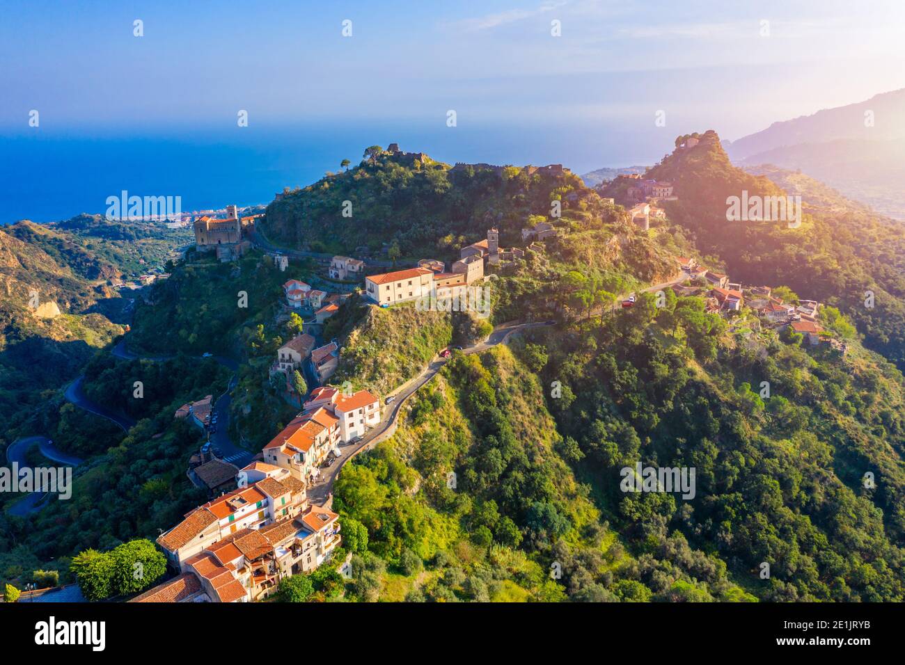 Aerial view of Savoca village in Sicily, Italy. Sicilian village Savoca ...