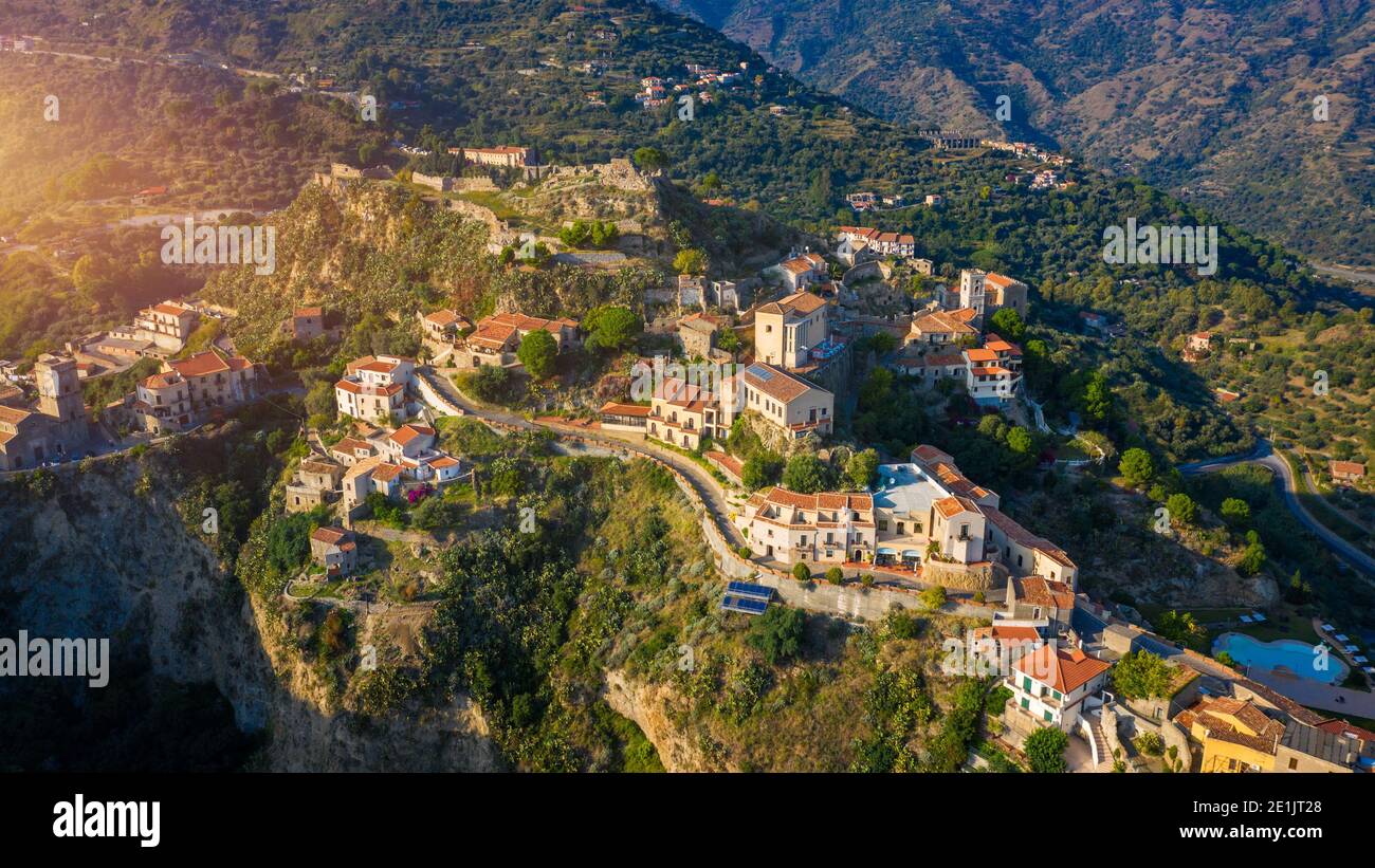 Aerial view of Savoca village in Sicily, Italy. Sicilian village Savoca ...