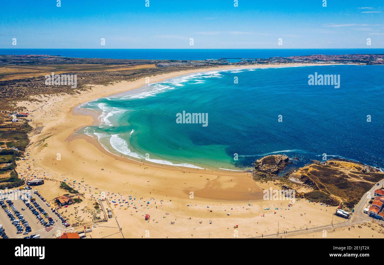 Campismo beach and Dunas beach and Island Baleal near Peniche on the ...