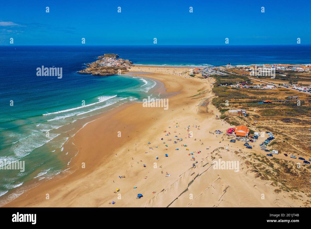Campismo beach and Dunas beach and Island Baleal near Peniche on the ...